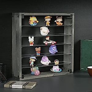 MyGift Wall Mounted Storage Rack, Vintage Gray Solid Wood and Clear Acrylic Floating Collectibles Display Shelf