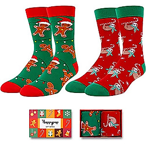 Zmart Funny Christmas Socks for Men Boys Holiday Socks Gingerbread Socks, Gingerbread Gifts Stocking Stuffers for Teen Boys Secret Santa Gifts Christmas Gifts 2 pairs