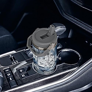 Aqua Blue Floral Pattern Tumbler 30oz Large Capacity Car Cup with Handle Fit in Any Car Cup Holder Stainless Steel Leakproof Insulated Coffee Tumblers with Lid And Straw