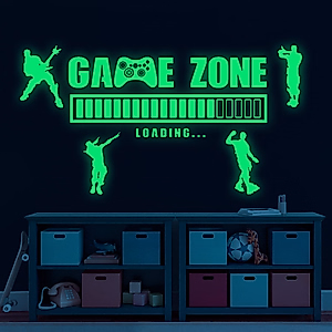 Gamer Wall Decals Stickers Glow in The Dark Gaming Zone Wall Decal Game Zone Wall Decals for Girls Boys Kids Playroom Bedroom Decor