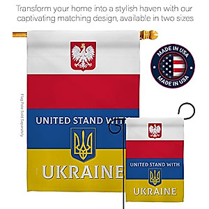 Ukraine Flag Poland Stand with Ukraine House Flag Dowel Set Support Cause Ukrainian Decoration Banner Small Garden Yard Gift Double-Sided, Made in USA