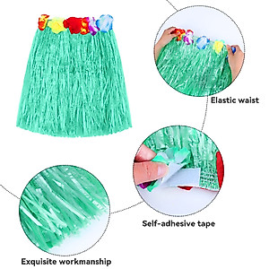 Elcoho 24 Pack Hawaiian Leis Set 8 Pack Hawaiian Grass Skirt 8 Pack Hawaiian Necklaces and 8 Pack Luau Temporary Tattoos for Hawaiian Party Decorations