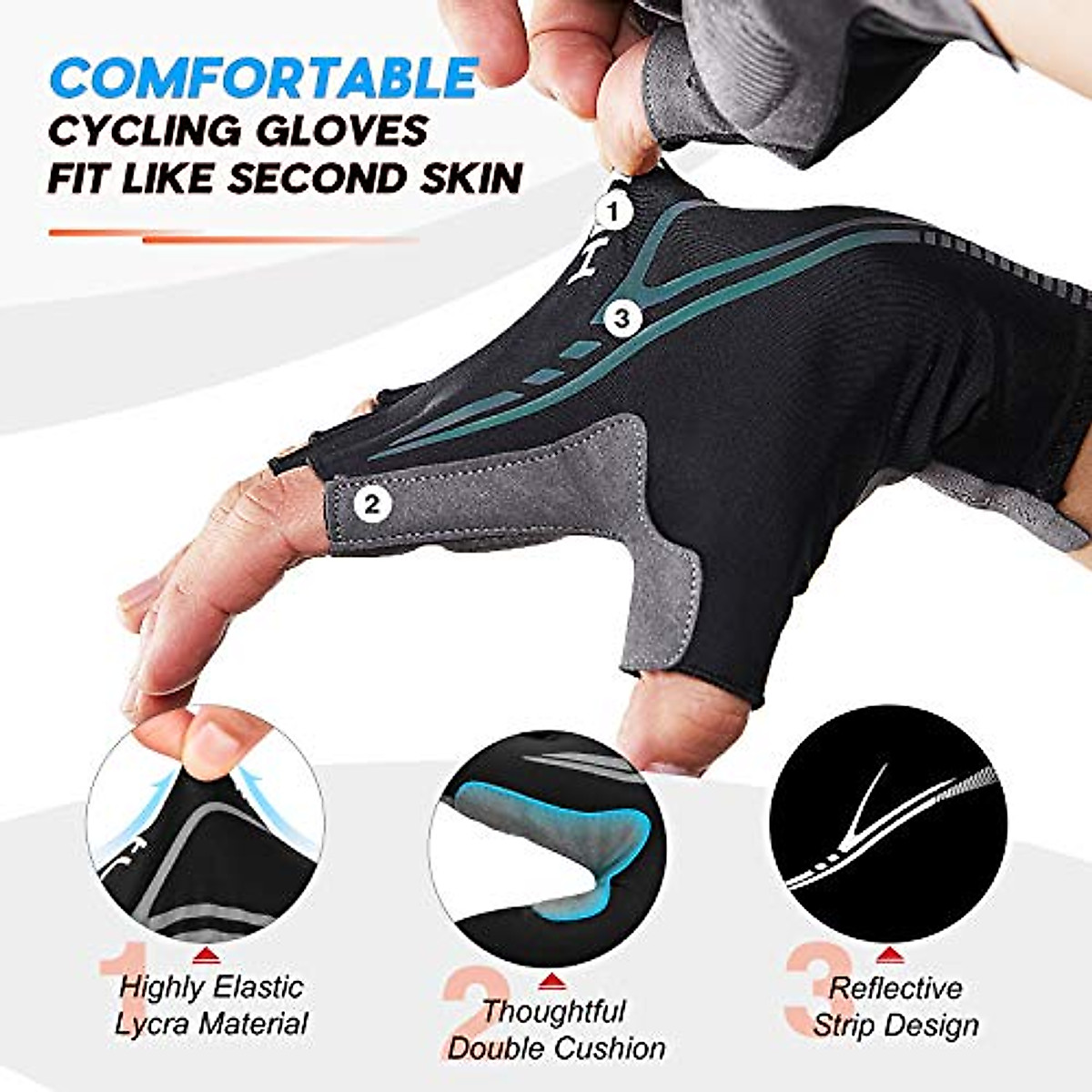 Hikenture Half Finger Cycling Gloves for Men and Women Padded Road Bike Gloves (Black, XXL)