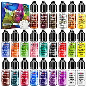 Alcohol Ink Set - 24 Vivid Colors, Concentrated Alcohol-Based Ink, Epoxy Resin Paint with Metallic Color Dye for Resin Coasters, Acrylic Painting, Tumbler Making,10ml Each