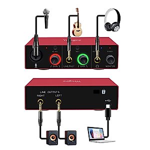 Wrugste USB Audio Interface Solo(24Bit/192kHz)+48V Phantom Power for Computer Recording Podcasting and Streaming Plug and Play Noise-Free Wrugste XLR Audio Interface for PC No Software Included