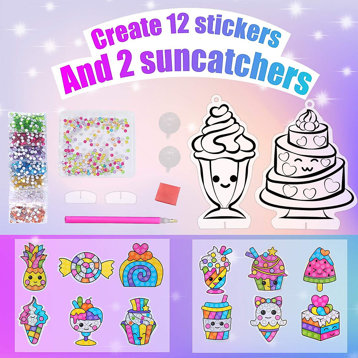 HFCBO Gem Diamond Painting Kits for Kids-Arts and Crafts for Girls & Boys Ages 6-8 8-10 10-12-Make Your Own Stickers and Suncatchers((Sweets)