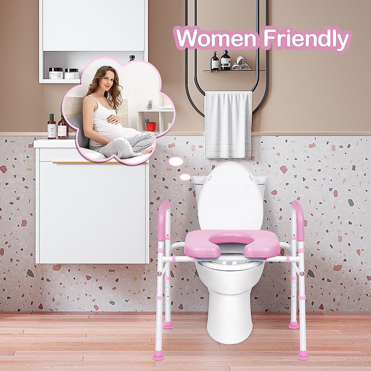 TOIRP Raised Toilet Seat with Handles, Easily Adjust Width and Height Commode Chair for Toilet, 400 LBS Toilet Seat for Seniors, Disabled and Pregnant, Fit for Any Toilet and Space Saving