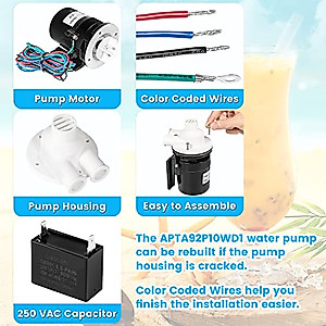 APTA92P10WD1 Water Pump Motor Assembly Fits for Hoshizaki Ice Machine Includes Capacitor Replacement for KM500MAH, KM630MAH, KM900MAH