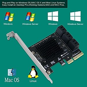 FebSmart PCIE to 6-Ports 6Gbps Max Speed SATA III Expansion Card for Desktop PCs, Plug and Play on Windows OS MAC OS Linux System, ASMedia ASM1166 None-Raid PCIE SATA III Host Controller (FS-S6-Pro)