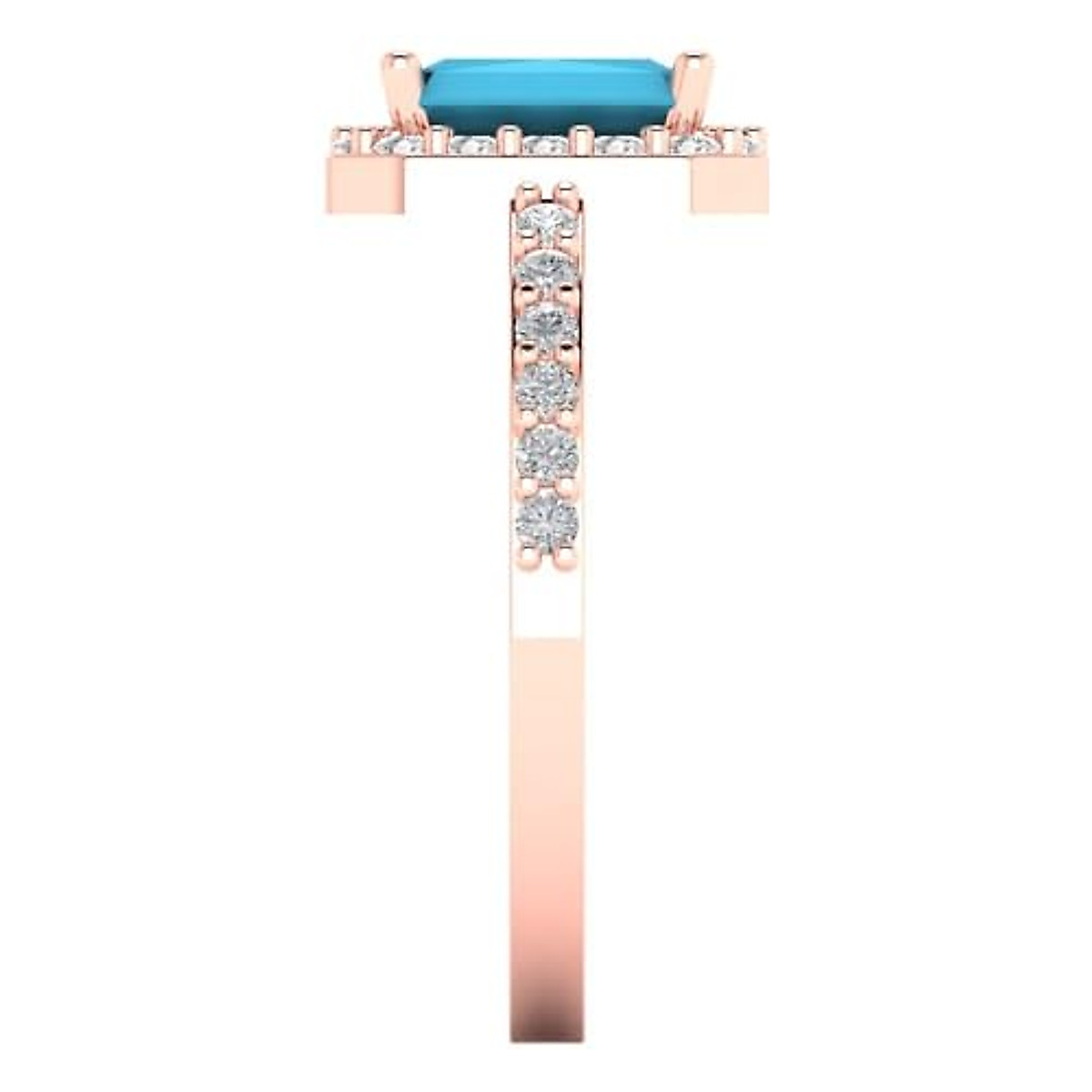 Clara Pucci 2.07 ct Emerald Cut Solitaire Halo Genuine Simulated Turquoise Engagement Promise Anniversary Bridal Ring 18K Rose Gold 8.5