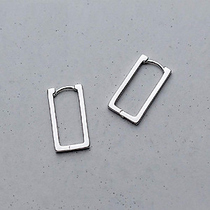 Rectangle Minimalist Sterling Silver Small Hoop Earrings for Women Girls Cartilage Dainty Huggie Hoops 20mm