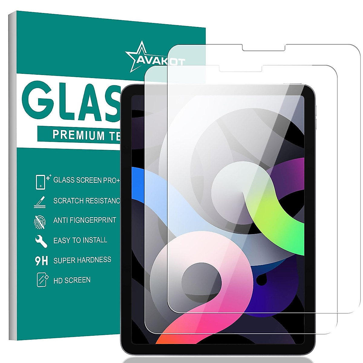 avakot 2 Pack Tempered Glass Film for iPad Air 5th Generation | Tempered Glass Screen Protector for iPad Air 4th 10.9 Inch 2022/2020 | Anti-Scratch Sensitive Screen Protector for iPad Pro 11