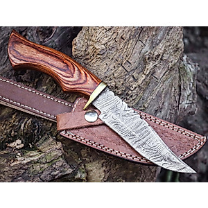 Custom Handmade Hunting Knife Skinner Fixed Blade Knife Damascus Steel 10'' Overall Rose Wood With Sheath
