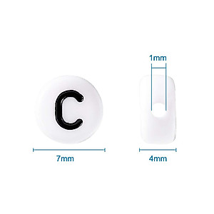 Pandahall 100Pcs Letter Beads 7x4mm White Flat Round with Letter C Acrylic Beads for Jewelry Making