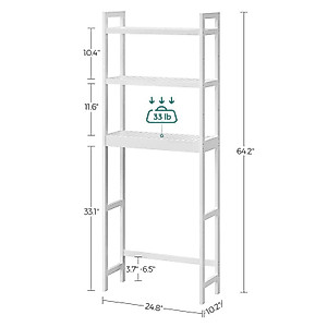 SONGMICS Over The Toilet Storage, 3-Tier Bamboo Over Toilet Bathroom Organizer with Adjustable Shelf, Fit Most Toilets, Space-Saving, Easy Assembly, White UBTS01WT
