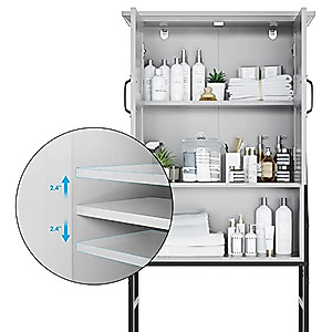 MXARLTR Over The Toilet Storage Cabinet, Over Toilet Bathroom Organizer with Barn Doors Above Toilet Storage Cabinet Rack Spacesaver Cabinet Behind Toilet Bathroom Organizer (Gray)