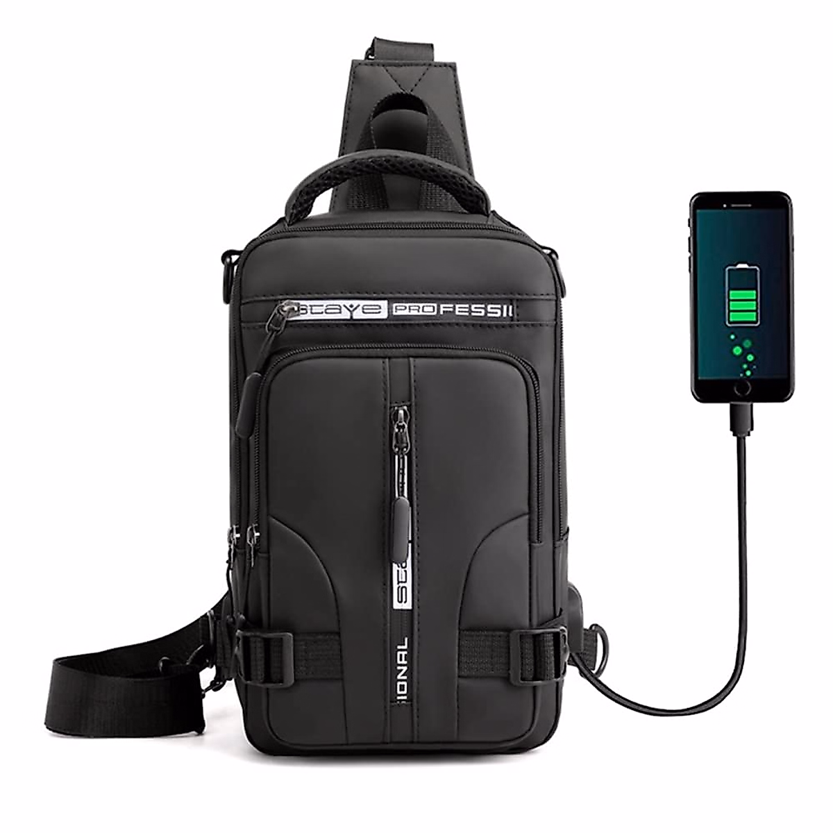 JBB Waterproof Sling Bag Crossbody Backpack for Men Women Multipurpose Waist Pack with USB Charging Port for Hiking Walking Black