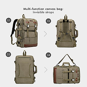 WITZMAN Canvas Backpack with USB Charging Port Large Travel Backpack Luggage Duffel Bag for Airplane Carry On Fit 17 inch Laptop for Men Women (6617 Brown)