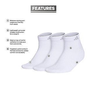 adidas Women's Cushioned Low Cut Socks (3-Pair) with Arch Compression, White/Clear Onix Grey, Medium