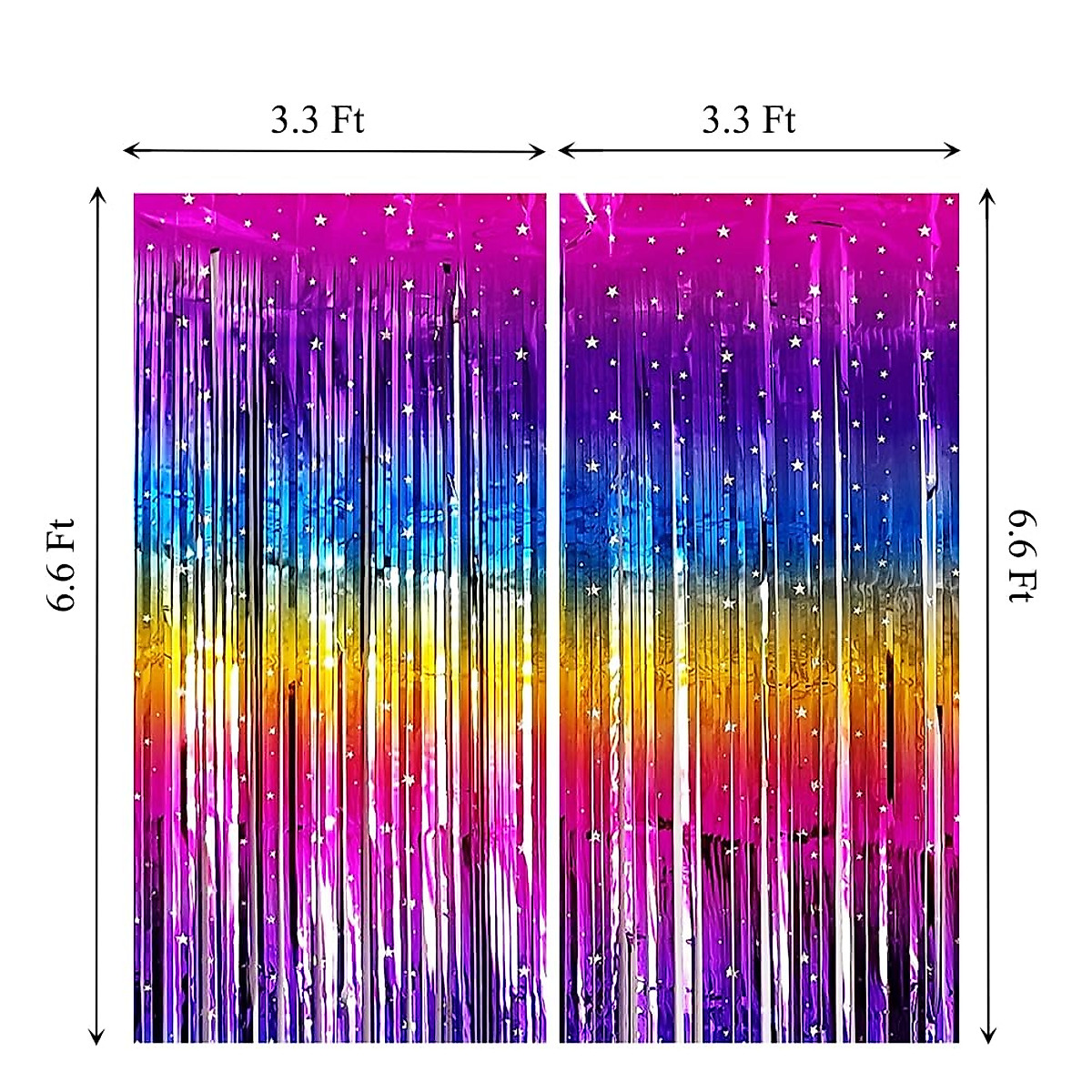 Sparkling Neon Rainbow Foil Fringe Curtain Backdrop Metallic Streamers Photo Booth Props for Birthday Bachelorette Gay Pride Day Graduation Wedding 80s 90s Disco Party Decorations- 2 Packs (3.3x6.6Ft)
