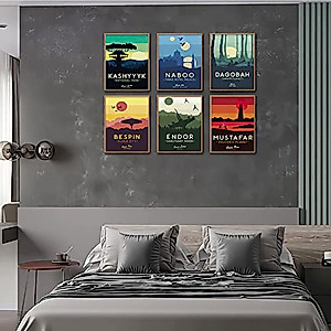 UCRGGUY Travel Star On The Wars Posters for Room Aesthetic 6 Piece Galaxy Planet Attraction Style Movie Poster Canvas Wall Art Party Decor Bedroom Living Fans Gifts 8x10inch Unframed, Star01