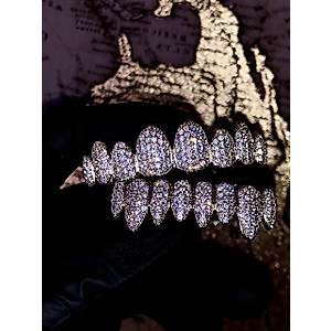 Shop-iGold 14k White Joker Gold Grillz for Mouth Top Bottom Hip Hop Teeth Grills for Teeth Mouth Grillz for Mouth Top Bottom Hip Hop 8 Teeth Grills for Teeth Mouth Set (Top & Bottom Set)