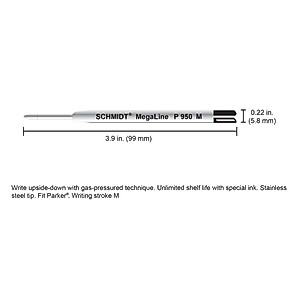 SCHMIDT P950 Megaline Pressurized Ballpoint Refill Medium, Black, 2 Pack Blister (SC58147)