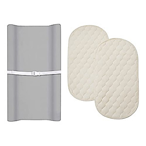 American Baby Company Changing Table Set, a 100% Organic Cotton Fitted Contoured Changing Table Pad Cover and a 2 Pack Changing Table Pads Made with Organic Cotton Top Layer, Gray, for Boys and Girls