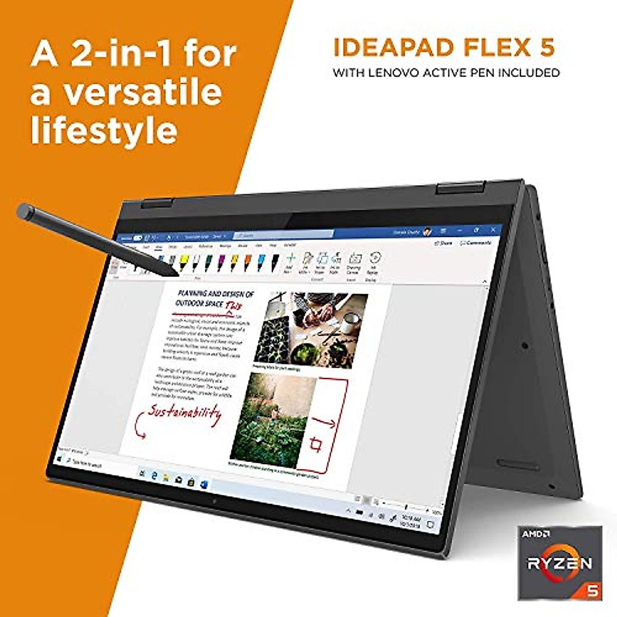 Lenovo 2022 IdeaPad Flex5 14" FHD IPS Touchscreen 2-in-1 Laptop AMD 6-Core Ryzen 5 4500U 16GB DDR4 512GB SSD Radeon Graphics HDMI USB-C WiFi AX Backlit KB Fingerprit Windows 11 Pro w/ RE USB and Pen