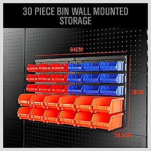 HORUSDY Wall Mounted Storage Bins Parts Rack 30PC Organizer Garage Plastic Shop Tool for Men's Gift