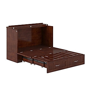 AFI Southampton Full Murphy Bed Chest with Mattress, Storage, and Built-in Charger in Walnut