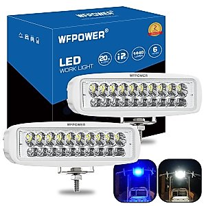 WFPOWER LED Marine Boat Lights, 6.3Inch White & Blue Spreader 2 In 1 Deck Spot Light IP67 Waterproof Double Row T-Top Dock Fog Spotlights for Pontoon Boat Fishing Accessories Truck 12V 24V (2 Pack)