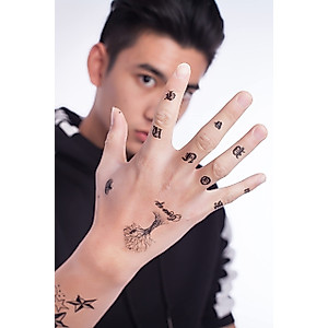 Yeeech Finger Tattoos Temporary Small Little Mini DIY Body Art for Kids Men Women Couple Valentine's Day Wedding Costume Club Electric Music Festival Party Decor 3 Sheets 110 Patterns