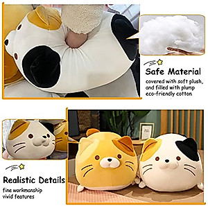 AIXINI 13.7 inch Cute Cat Plush Pillow Stuffed Squishy Animal Cylindrical Body Pillow, Super Soft Fat Cat Chubby Kitten Kawaii Pillow-White