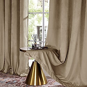 Deconovo 100% Blackout Velvet Curtains 84 Inches Long, Khaki Curtain Drapes for Luxury Bedroom, Room Darkening Thermal Insulated Grommet Curtains for Living Room (Set of 2, 52W x 84L inch)