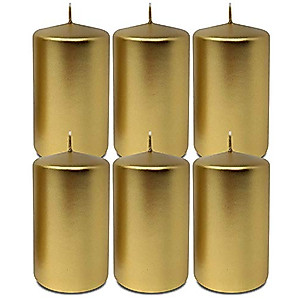 Hyoola Metallic Pillar Candles - 6 Pack - Gold Pillar Candles - European Made Decorative Pillar Candles - 2.4 Inch x 4 Inch
