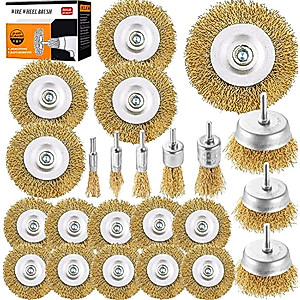 Wire Wheel Brush Cup Brushes Set,23 Pack Steel Wire Brush Kit for Drill 1/4-Inch Shank 0.012-Inch Brass Coated Carbon Crimped for for Polishing,Deburring,Degreasing and Corrosion Removal