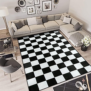 Area Rug White Black Checkered Ceramic Tiles Pattern Seamless Washable 4x6 feet Rugs for Bedroom Kitchen Living Room Non Slip Outdoor Carpets Soft Mats for Home Playroom Decor