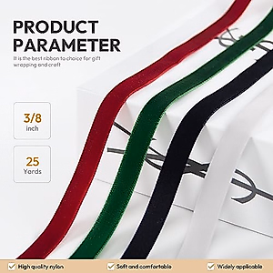 Isaspire 3/8" Wide Velvet Ribbon, 25 Yards - Thin Red Velvet Ribbon on Spool for Crafts, Gift Wrapping, DIY, Hair Bows, Wedding Invitations, Parties, Valentine's Day, and Christmas