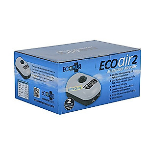 EcoPlus ECOair2 Adjustable Air Pump 126 GPH - 3 Watt with Two Outlets, Grey/Black