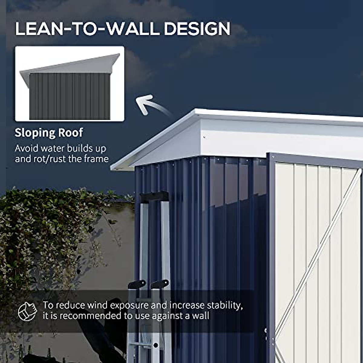 Outsunny 5' x 3' Steel Outdoor Storage Shed, Small Lean-to Shed for Garden, Tools, Tiny Metal Garage with Floor, Adjustable Shelf, Lock and Gloves for Lawn Mower, Patio, Lawn, Dark Gray