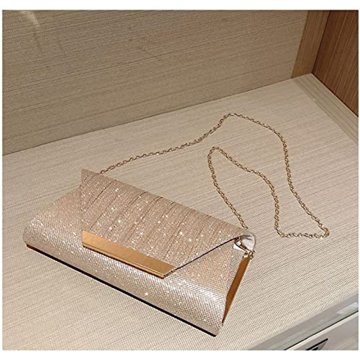 VINMEN Evening Bags Purses For Wedding Glitter Clutch for Women Dressy Clutches with Shoulder Chain (Gold)