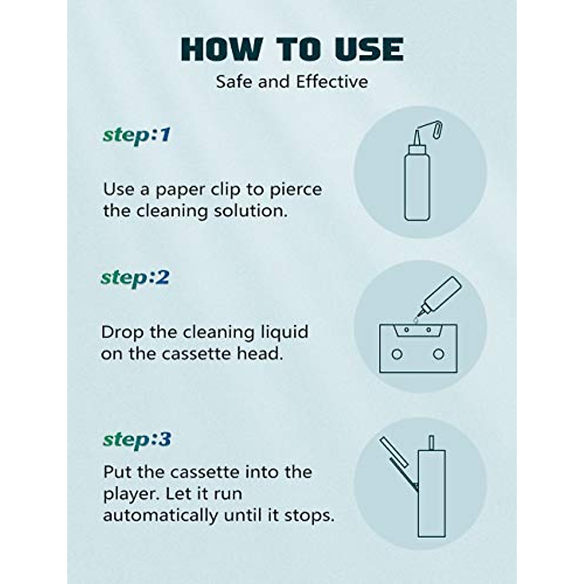 Elook Audio Cassette Head Cleaner Kit with 3 Bottles of Cleaning Liquid