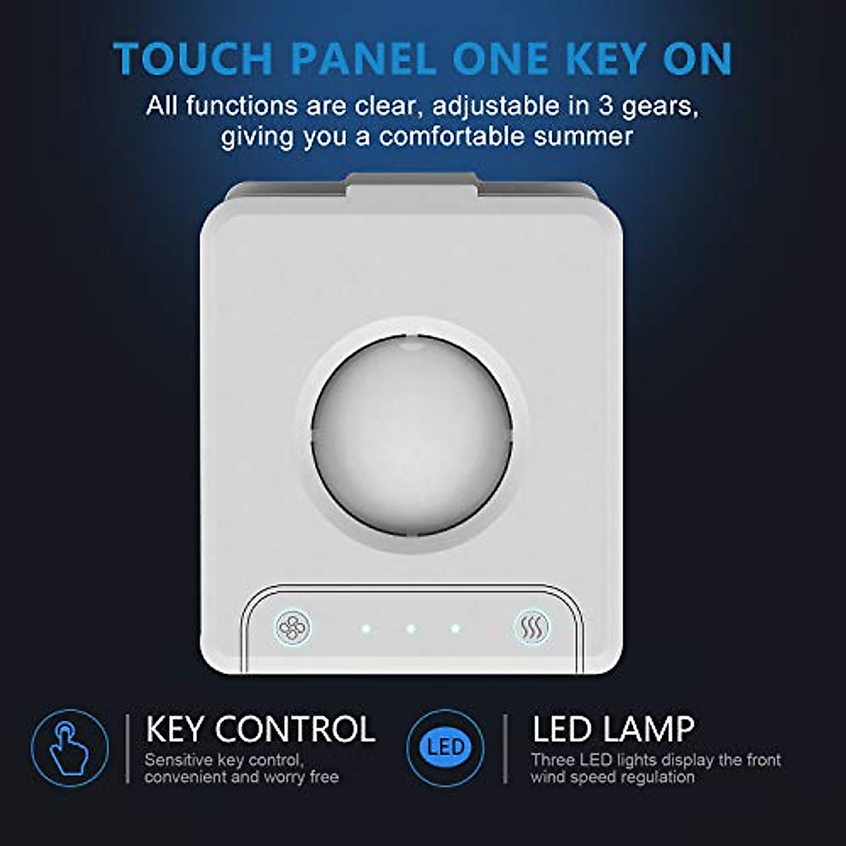 Portable Air Conditioner Fan, Mini Personal Air Cooler Fan with 3 Speed Mode, and USB Input & 7 Colors Night Light, Small Humidifier Air Cooler Desk Table Fan for Home, Office and Room