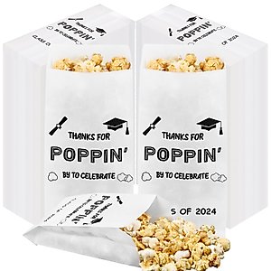 Sunnychicc 200 Pcs Class of 2025 Popcorn Bags Graduation Party Favors Snack Goodie Cookie Bags Grease Resistant Paper Individual Servings for Graduation Party Favors Pop Corn Bag Bulk(Poppin)