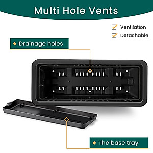 CEED4U Window Box Planter, 17 Inches 3 Packs Black Rectangular Planters Box with Saucers and 15Pcs Plant Labels, Self-Watering Drainage Holes, Windowsill Decor Outdoor Indoor Plastic Long Pots