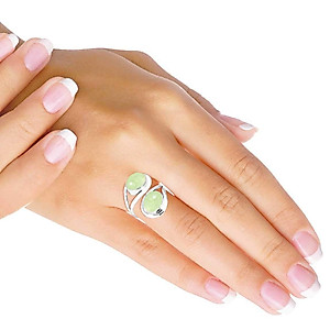 JEWELOPORIUM Green Prehnite Natural 925 Sterling Silver Ring for Women Stone Handmade Silver Ring Size 10 Easter Gift Cocktail Jewelry