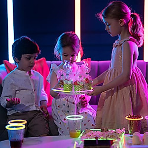 NEON GLOW PARTY PLATES REUSABLE 10-Inch Square Blacklight Party Glow party Glow Party Decorations Favors Glow Sticks Light Up Plates Tableware