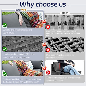 BULEXYARD Grey PE Wicker Patio Furniture Sectional Conversation Sofa Set with 43" Propane/Natural Gas Fire Pit Table, Large Size High Back Outdoor Furniture Set with Fireplace(10Pcs, Dark Grey)