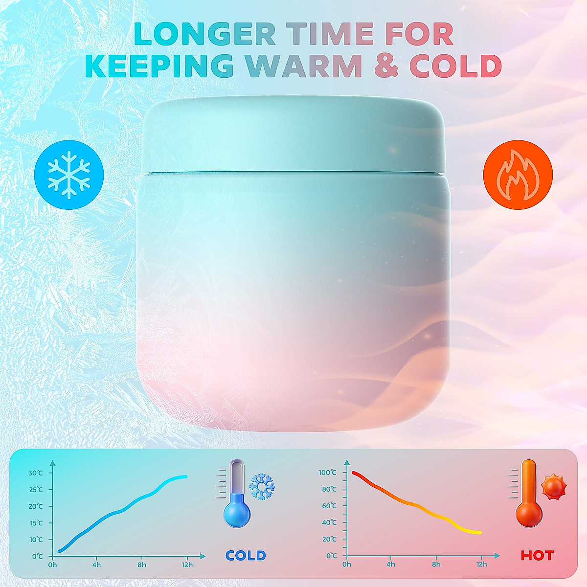 Waysaw Insulated Food Jar Soup Thermos for Hot Food Kids - 13.5 oz Stainless Steel Vacuum Lunch Bento Boxes Containers Leak-Proof Hot Lunch Box Wide Mouth for School Office Picnic (1Pack/Rainbow)